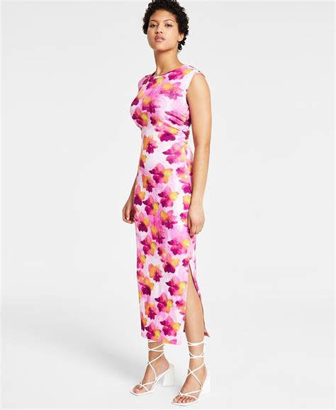 Bar Iii Womens Floral Print Midi Dress Created For Macys Macys