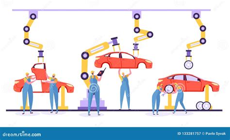 Automated Assembly Line Car Production Concept Stock Vector
