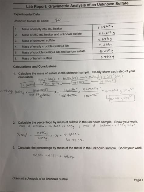 Solved Lab Report Gravimetric Analysis Of An Unknown
