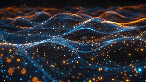 D Render Of Complex Data Visualization With Glowing Dots AI Generated Stock Illustration