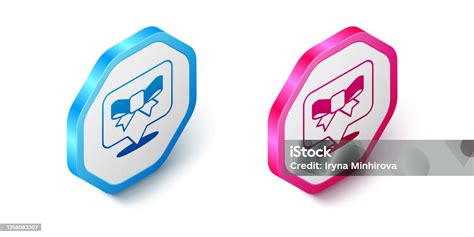 흰색 배경에 격리 된 등색 기프트 리본 아이콘 육각 버튼 벡터 3차원 형태에 대한 스톡 벡터 아트 및 기타 이미지 3차원