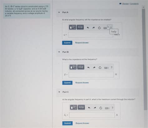 Solved Review Constants An L R C Series Circuit Is Chegg