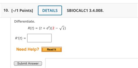 solved differentiate r t t et 2 t2 r t need help
