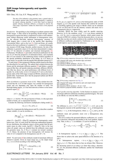 pdf sar image heterogeneity and speckle filtering
