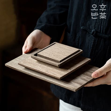스트라이프 무늬 원목 트레이 티 코스터 잔받침 컵홀더 위스키 우드 나무 오후반차
