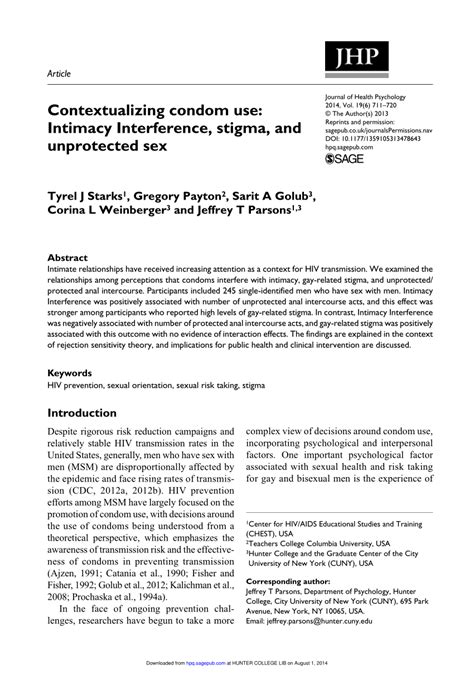 PDF Contextualizing Condom Use Intimacy Interference Stigma And Unprotected Sex