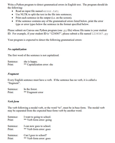 Solved Write A Python Program To Detect Grammatical Errors Chegg