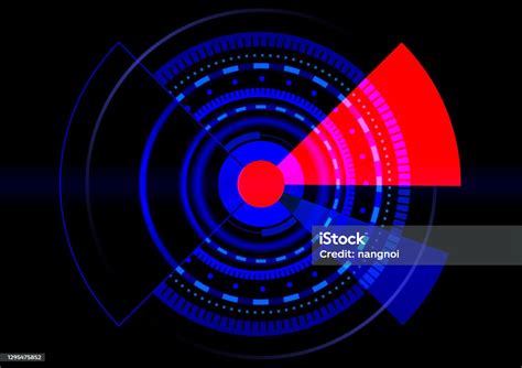 추상 하이테크 블루 및 라이트 서클 회로 기술 디자인 레드 레이더 라이트 효과 현대 미래 지향적 배경 컴퓨터 모니터에 대한 스톡 벡터 아트 및 기타 이미지 Istock