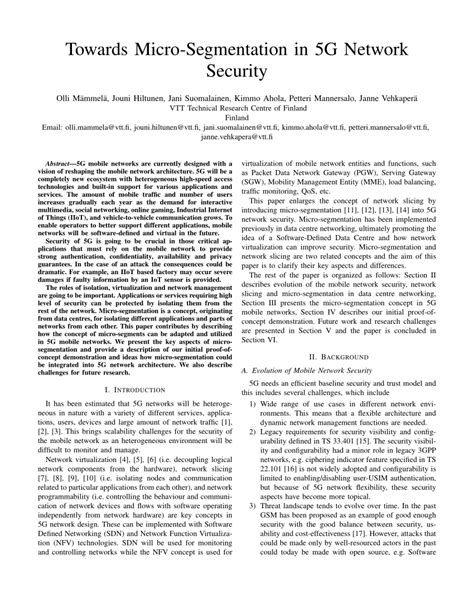 Pdf Towards Micro Segmentation In 5g Network Security