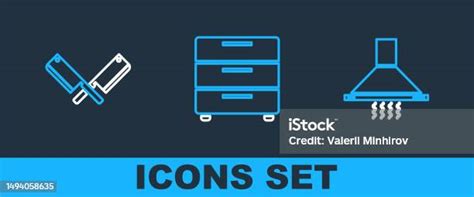 세트 라인 주방 추출기 팬 교차 고기 다지기 및 가구 스탠드 아이콘 벡터 가구에 대한 스톡 벡터 아트 및 기타 이미지 가구