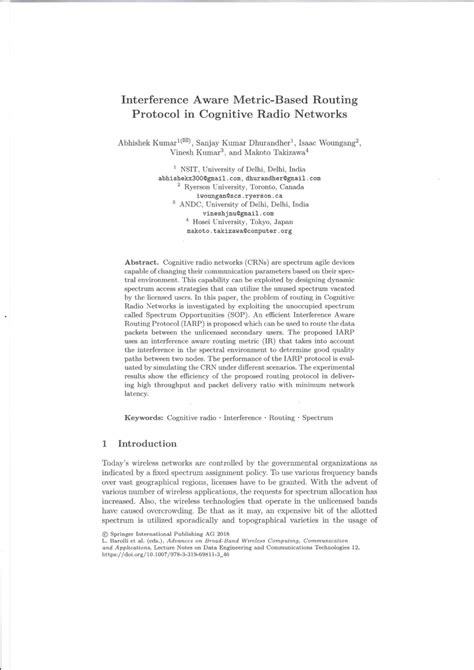 Pdf Interference Aware Metric Based Routing Protocol In Cognitive