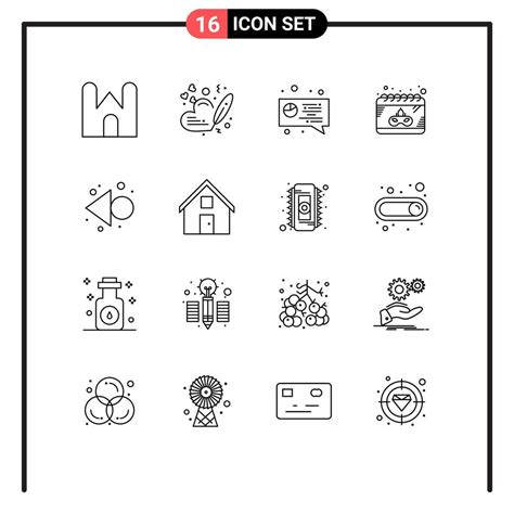 Mobile Interface Outline Set Of 16 Pictograms Of Left Gras Wedding Mask Calendar Editable Vector