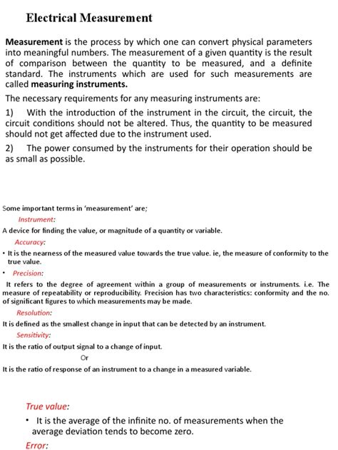 Electrical Measurement Measurement Is The Process By Which One Can Convert Physical Parameters