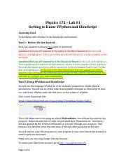 PHYS F Lab V Docx Physics Lab Getting To Know VPython And GlowScript Learning