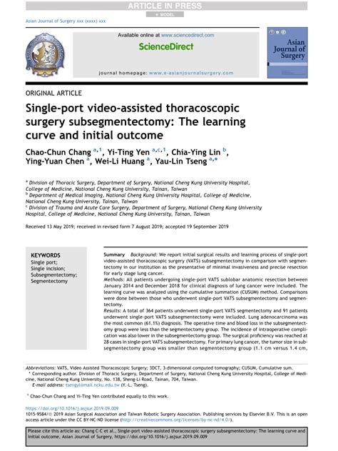 Pdf Single Port Video Assisted Thoracoscopic Surgery Subsegmentectomy