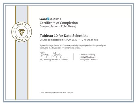 Certificate Ofcompletion Tableau 10 For Data Scientists Ppt