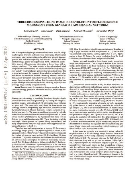 Three Dimensional Blind Image Deconvolution For Fluorescence Microscopy