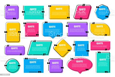 다채로운 고립 된 견적 프레임 세트 인용 표시가 있는 음성 거품입니다 빈 텍스트 상자 와 따옴표입니다 블로그 게시물 템플릿입니다