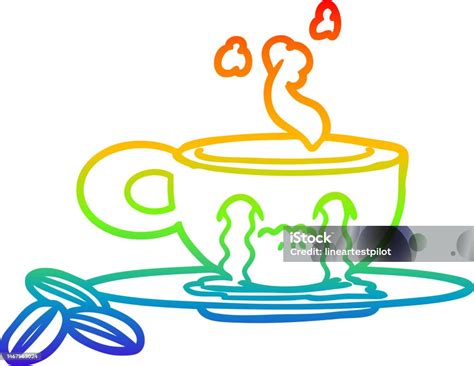 만화 우는 에스프레소 머그잔의 무지개 그라데이션 선 그리기 그라데이션에 대한 스톡 벡터 아트 및 기타 이미지 그라데이션 낙서 드로잉 라인아트 Istock