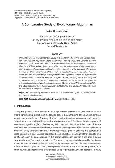 PDF A Comparative Study Of Evolutionary Algorithms
