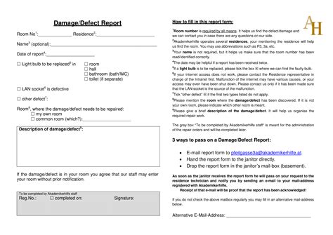 Report Damage Or Defect With Our Template Report Damage Or Defect With Our Template