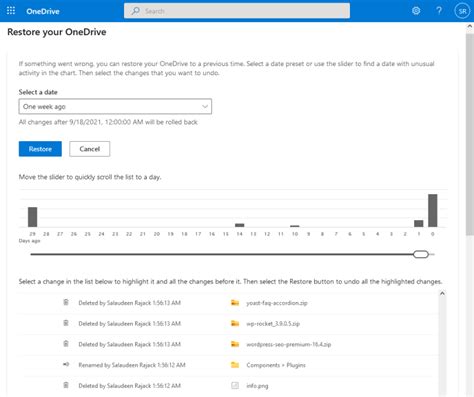 onedrive for business how to restore deleted files or folders