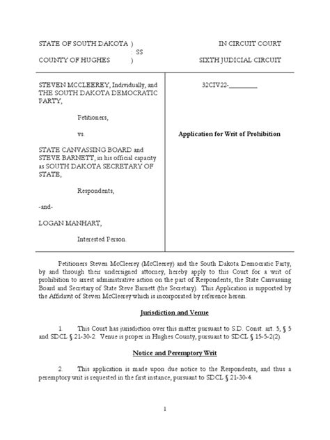 Application Writ Of Prohibition Pdf Elections Writ Of Prohibition