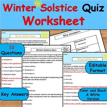 Winter Solstice Exploration A Comprehensive Quiz Worksheet On