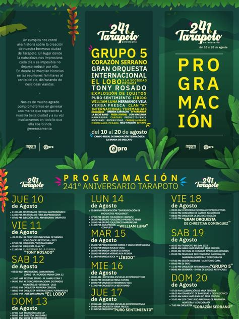 Programacion 241 Aniversario De Tarapoto 1 Pdf