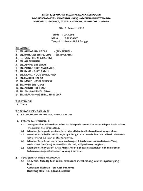 Minit Mesyuarat Jkkk Pdf