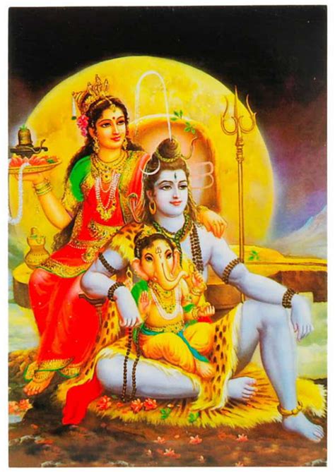 Carte Postale Indienne Shiva Parvati Ganesh