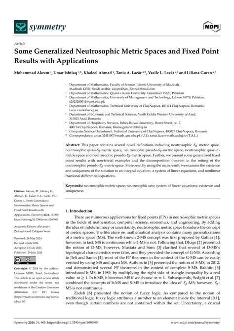 Pdf Some Generalized Neutrosophic Metric Spaces And Fixed Point Results With Applications