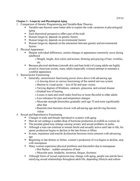 Lecture 4 20916 2 9 16 Chapter 3 Longevity And Physiological Aging 1 Comparison Of Genetic