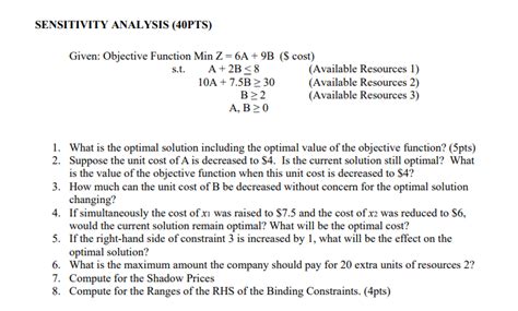Solved Given Objective Function Min Z 6a 9b Cost