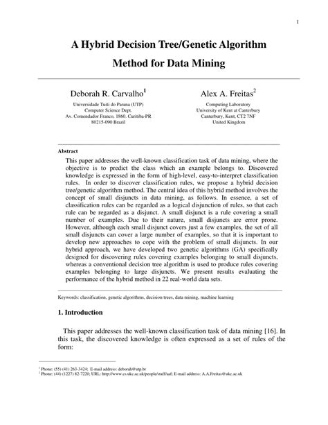 Pdf A Hybrid Decision Treegenetic Algorithm For Coping With The