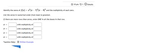 Solved Identify The Zeros Of Fxx5x 72x 85 ﻿and The