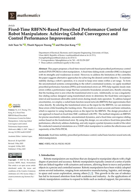 Pdf Fixed Time Rbfnn Based Prescribed Performance Control For Robot Manipulators Achieving