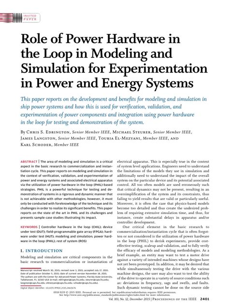 Role Of Power Hardware In The Loop In Modeling And Simulation For