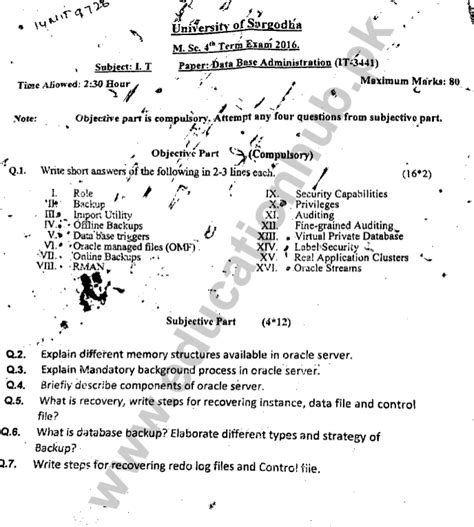 It 3441 Database Administration And Management Msc It Uos Past Papers