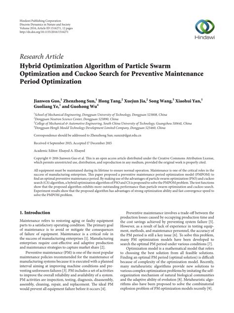 pdf hybrid optimization algorithm of particle swarm optimization and