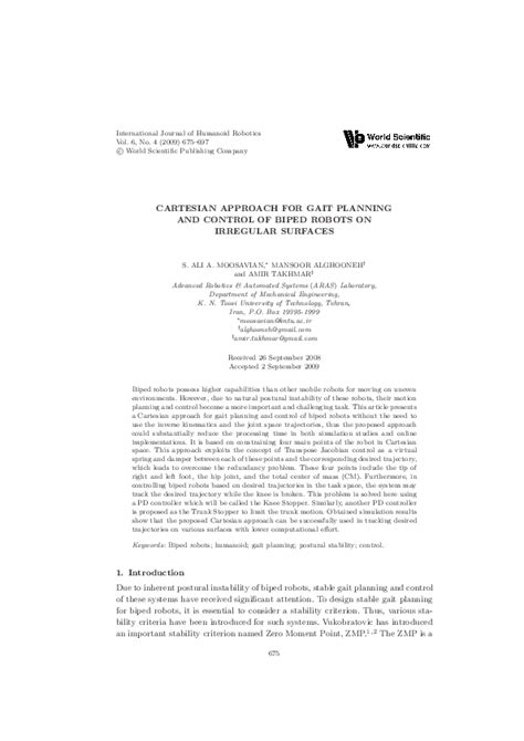 Pdf Cartesian Approach For Gait Planning And Control Of Biped Robots
