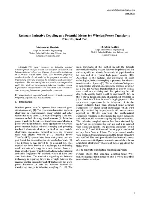 Pdf Resonant Inductive Coupling As A Potential Means For Wireless
