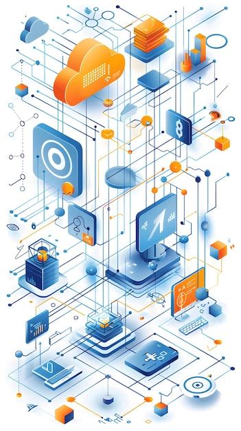 3d Flat Icon Integrated Workflow Management With Digital Integration And Tech Symbols In