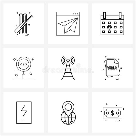 Isolated Symbols Set Of 9 Simple Line Icons Of Wife Programming Plane