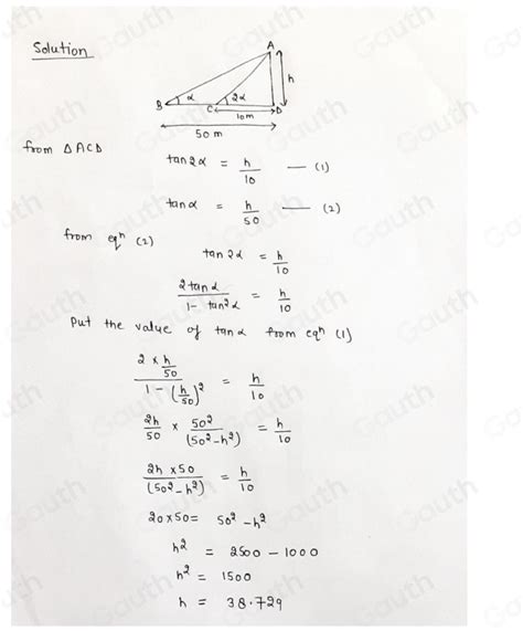 Solved The Angle Of Elevation Of A Top Of At Tree From A Point 10 M