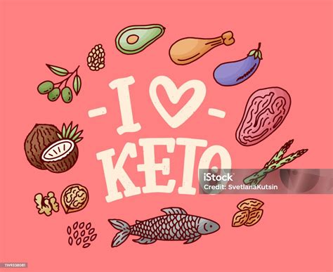그린 케 토 다이어트 낙서 요소 개념 디자인에 대 한 스케치 레터링 손으로 그린 그림입니다 케 토 제 닉 식품 키토제닉 다이어트에 대한 스톡 벡터 아트 및 기타 이미지