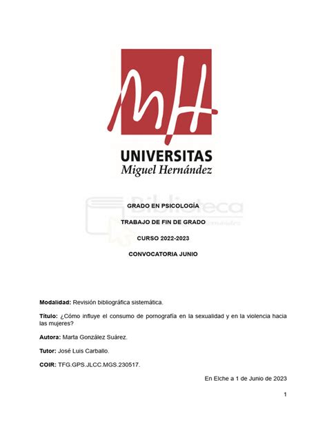 Tfgg Marta G Porno Y Sexualidad Vs Violencia Mujeres Pdf La Violencia Contra Las