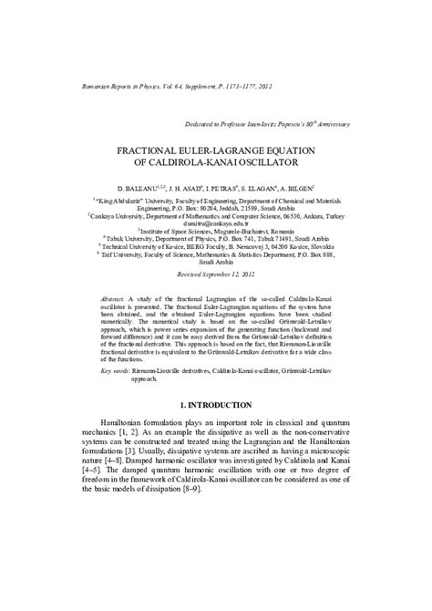 Pdf 17 Fractional Euler Lagrange Equation Of Caldirola Kanai Oscillator