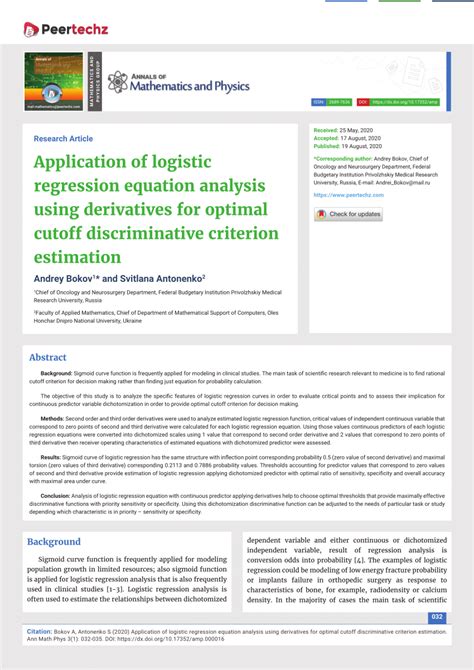 Pdf Application Of Logistic Regression Equation Analysis Using
