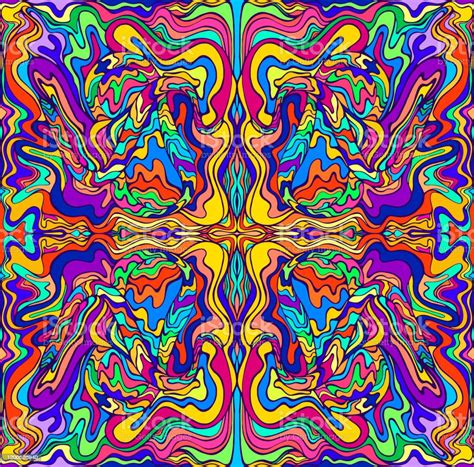 환각 다채로운 초현실적 인 낙서 프랙탈입니다 거울 추상적 인 패턴 물결 모양의 장식품의 미로 벡터 손으로 그린 보헤미안 판타지 일러스트레이션입니다 0명에 대한 스톡 벡터